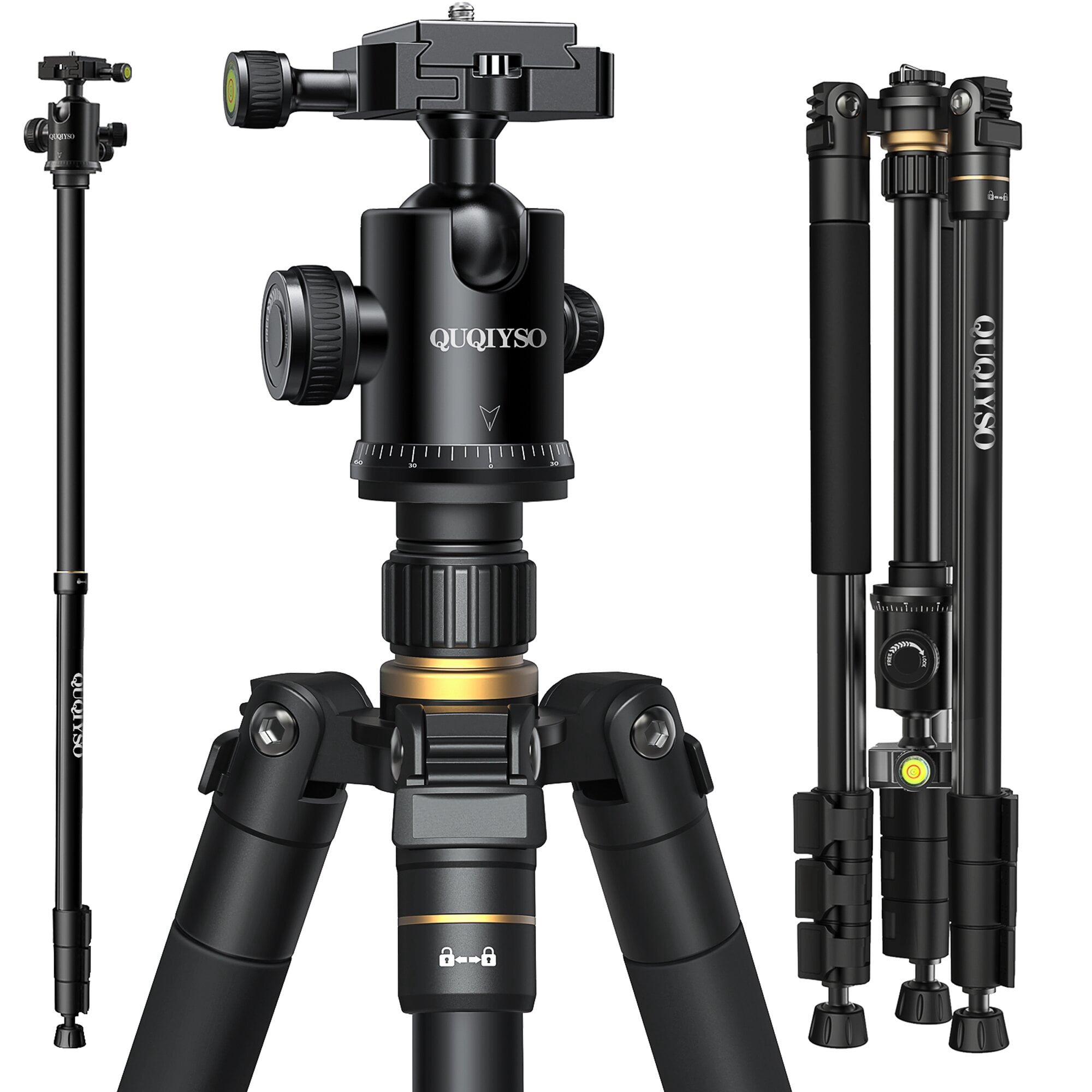 QUQIYSO 77” Digital Camera Tripod with 36mm Ball Head, Lightweight ...