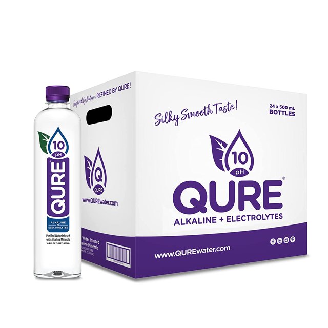 QURE Water, Premium 10 pH Ionized Alkaline Bottled Water, Silky Smooth ...