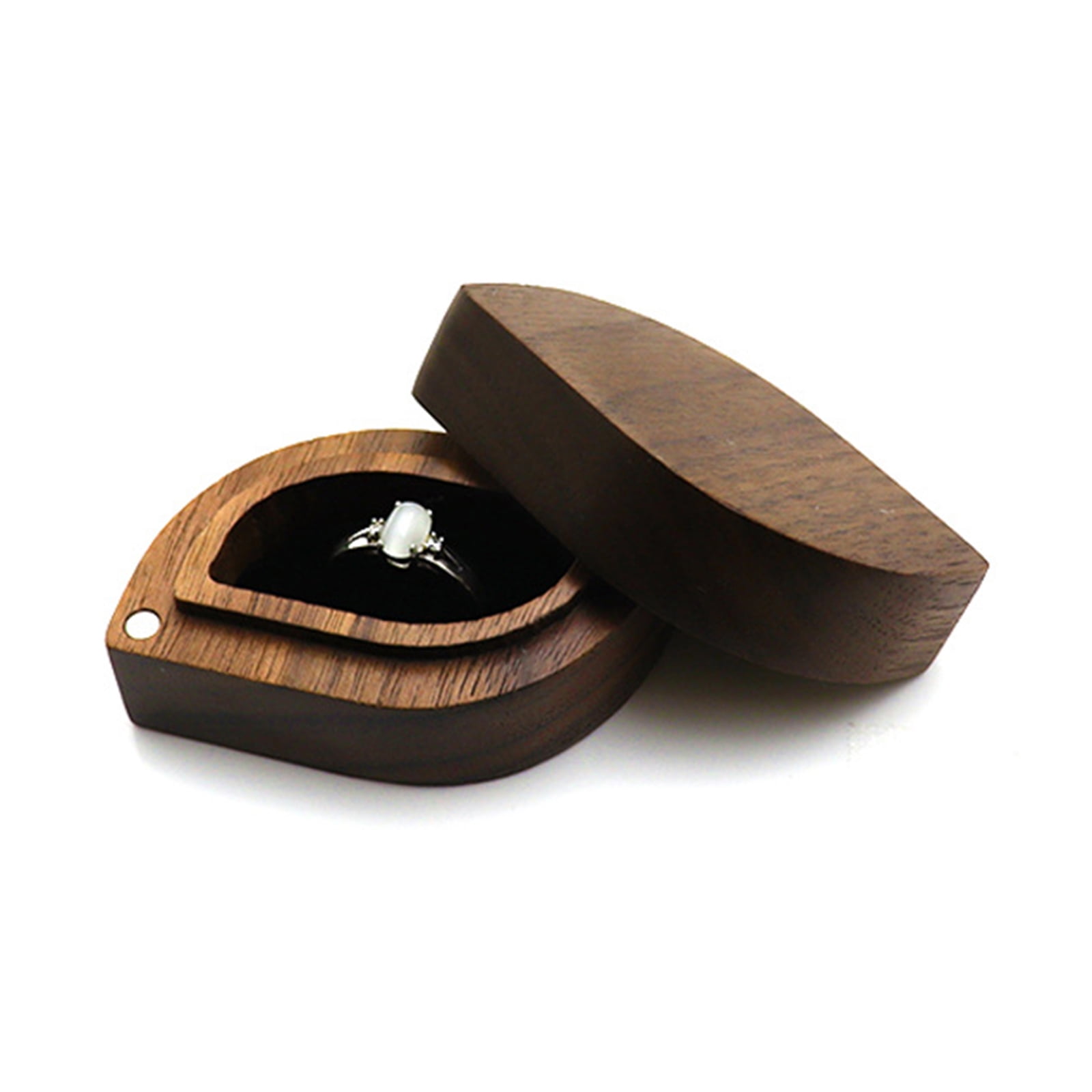 QUSENLON Unisex Small Thin Wooden Engagement Ring Box Flat Ring Box for ...