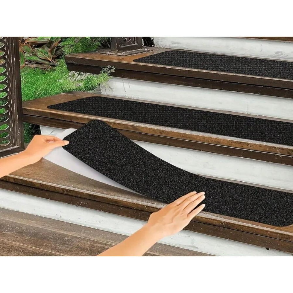 QUTETN ”10pcs Non Slip Outdoor Stair Treads - 4””X24”” Black Pre-Cut 80 ...