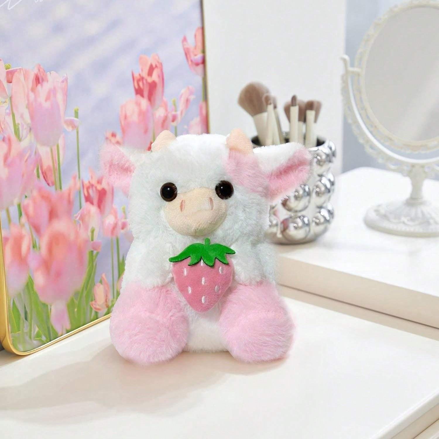 QUTETN 1Pc 20cm/7.8inch New Strawberry Cow Plush Toys Cute Strawberry ...