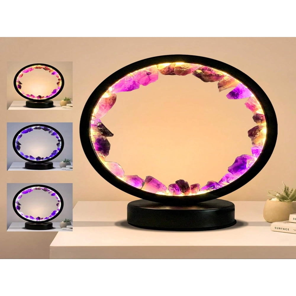 QUTETN 1pc Natural Crystal Healing Lamps Purple Fluorite Lamp Rose ...