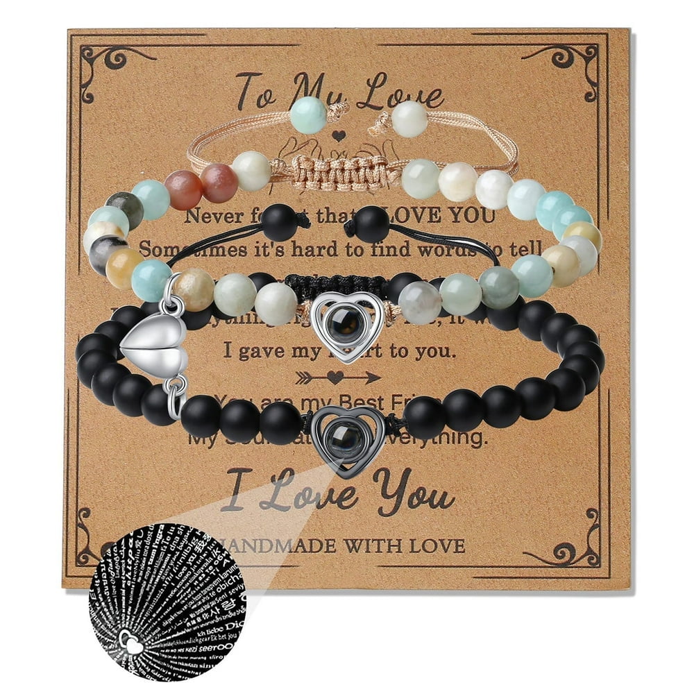 QUTETN 2Pcs/Set His Her Matching Bracelets Projection 100 Languages I ...