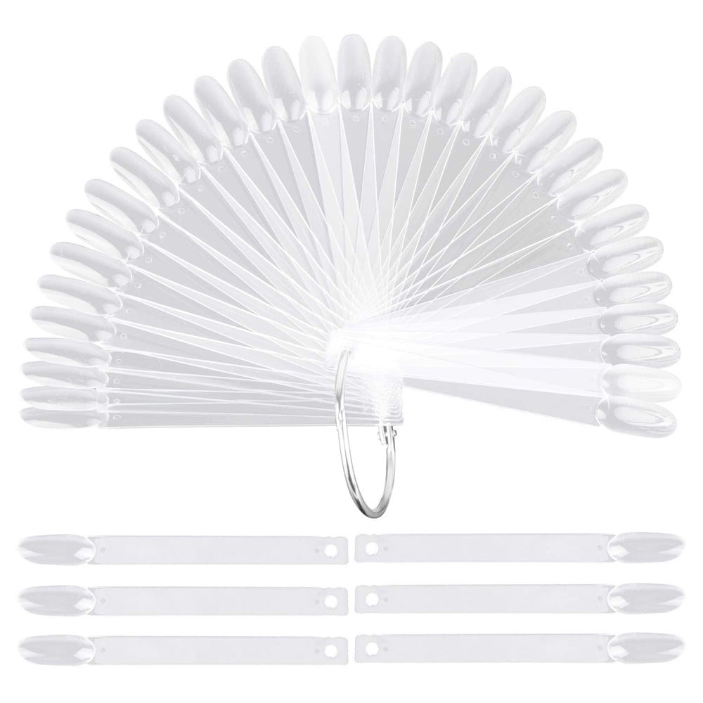 QUTETN 50 Pcs Nail Swatch Sticks with Ring Clear Fan-shaped Nail Art ...