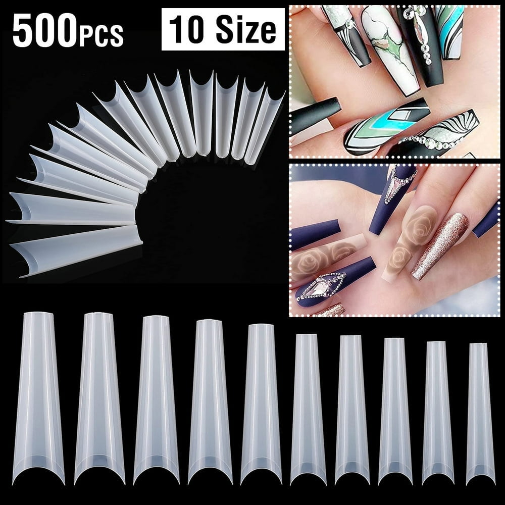 QUTETN 500Pcs False Nail Tips Elegant C Curve Half Cover French Nails ...