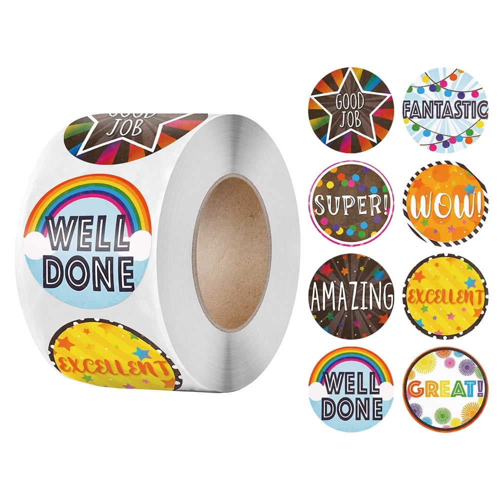 QUTETN (500pcs/Roll ) Praise Stickers Roll in 8 Designs Reward Positive ...