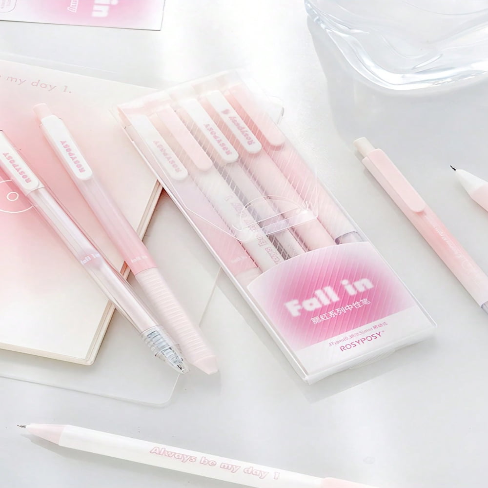 QUTETN 5pcs Blush Color Design Gel Pens Set Gradient Girlish Style ...