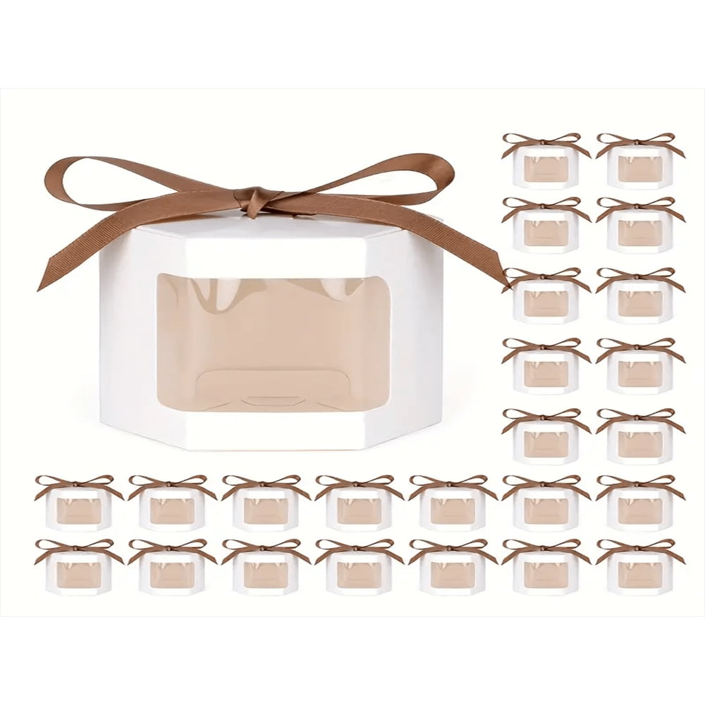 QUTETN 5pcs Hexagonal Paper Boxes With Display Window Lid And Ribbon ...