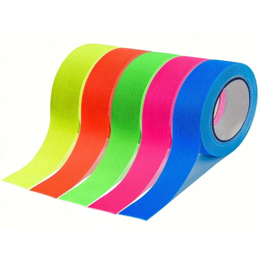 QUTETN 5pcs Neon Adhesive Tapes 5 Colours Fluorescent Tape UV Black ...