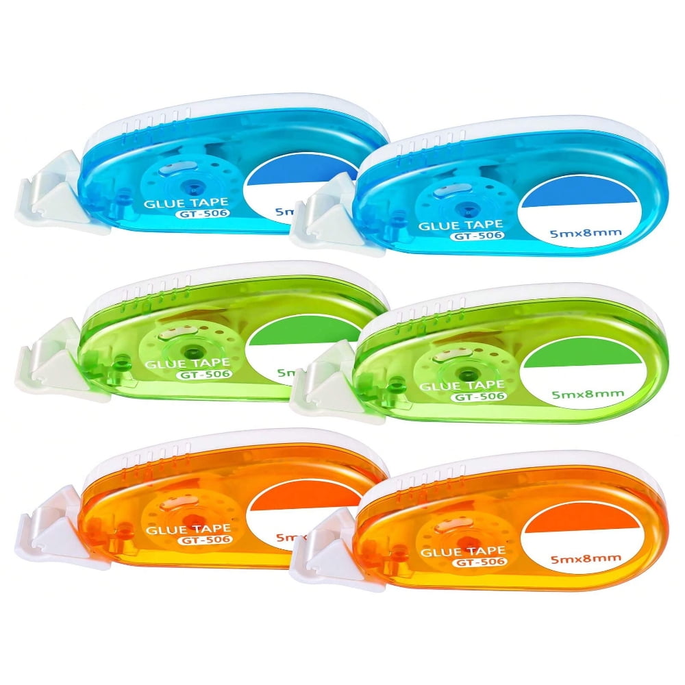 QUTETN 6Pcs 5 M X 8 MmDouble-Sided Tape Roller Glue Roller Permanent ...