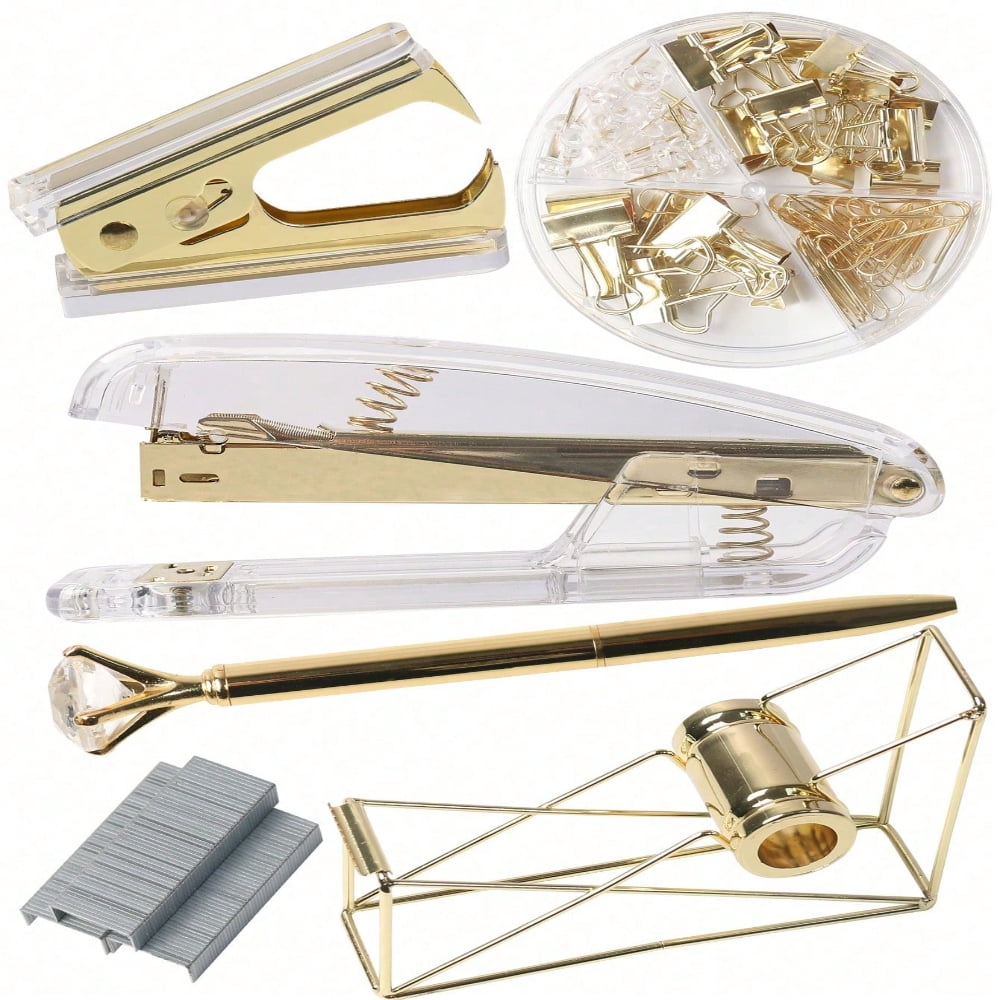 QUTETN 6pcs Gold-Color Binding Set Including 1pc Stapler 1pc Staple ...