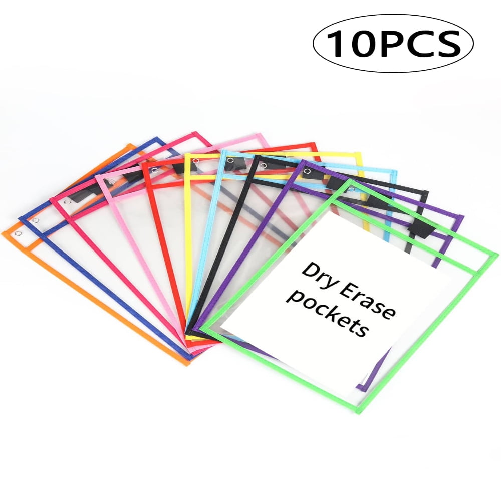 QUTETN 6pcs Reusable Oversized Dry Erase Pockets Write And Wipe Clear ...