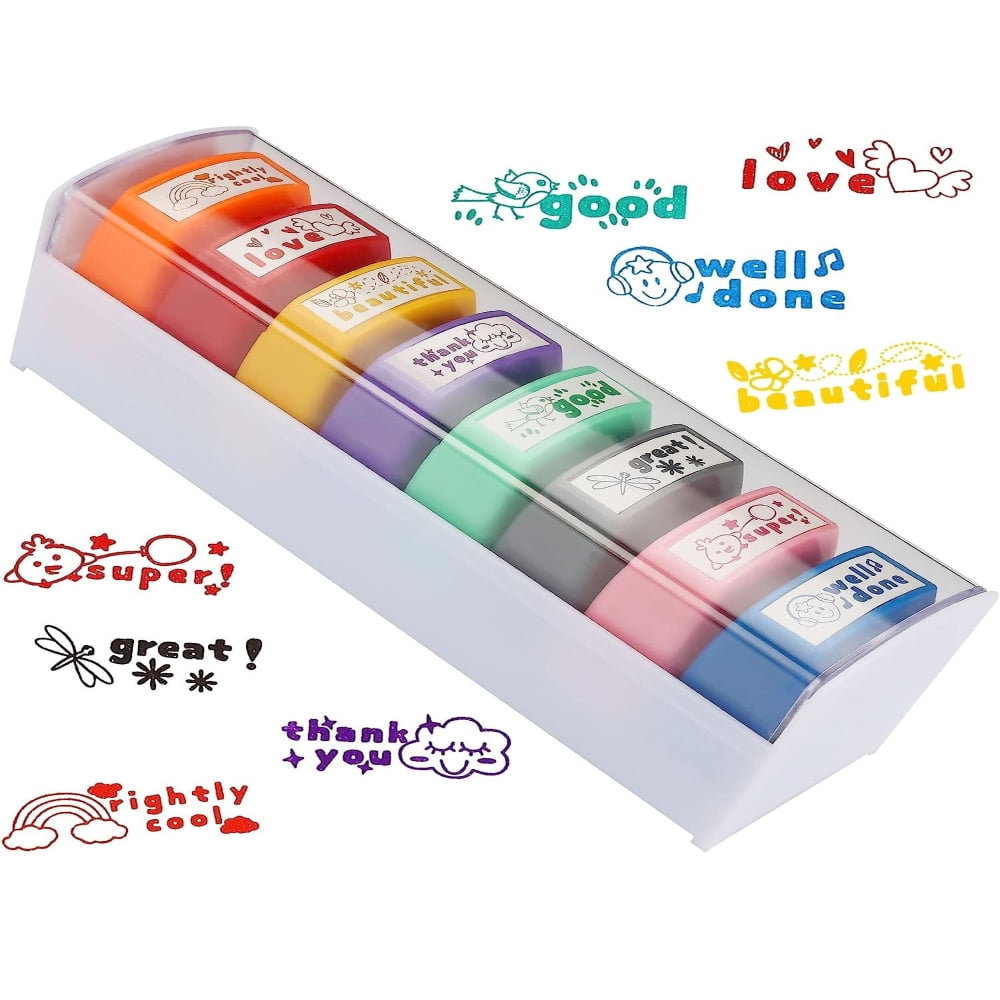 QUTETN 8pcs Teacher Stamp Set For Classroom Self-inking Personalized Fun Teacher Stamps Grading ...