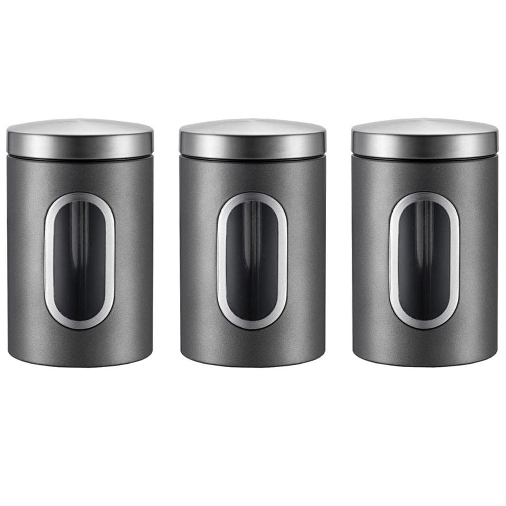 QUTETN Canisters Set 3 Piece Silver Stainless Steel Canister Set with ...