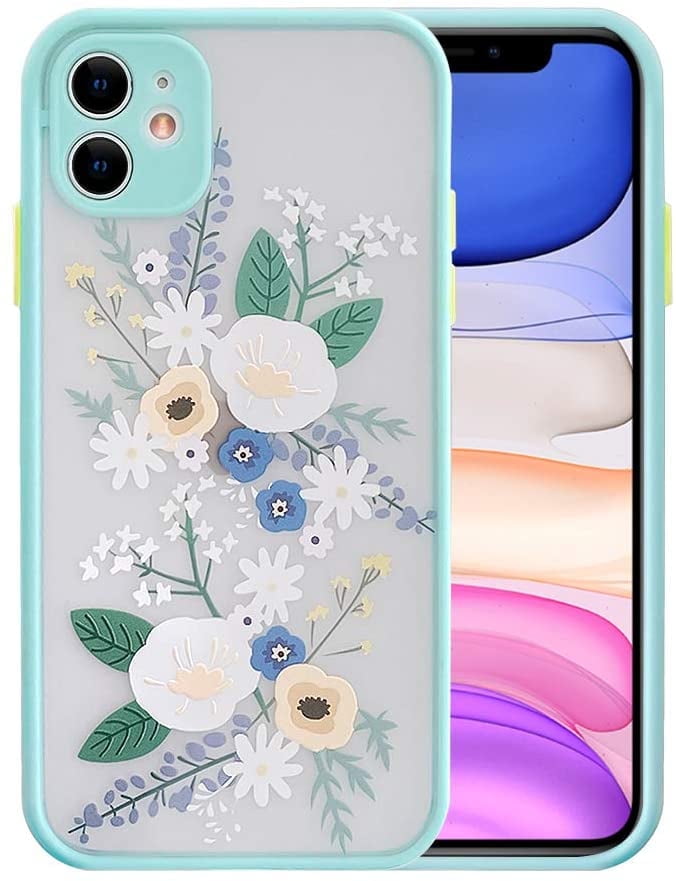 QUTETN Compatible with 11 Case for Clear Frosted PC Back 3D Floral ...