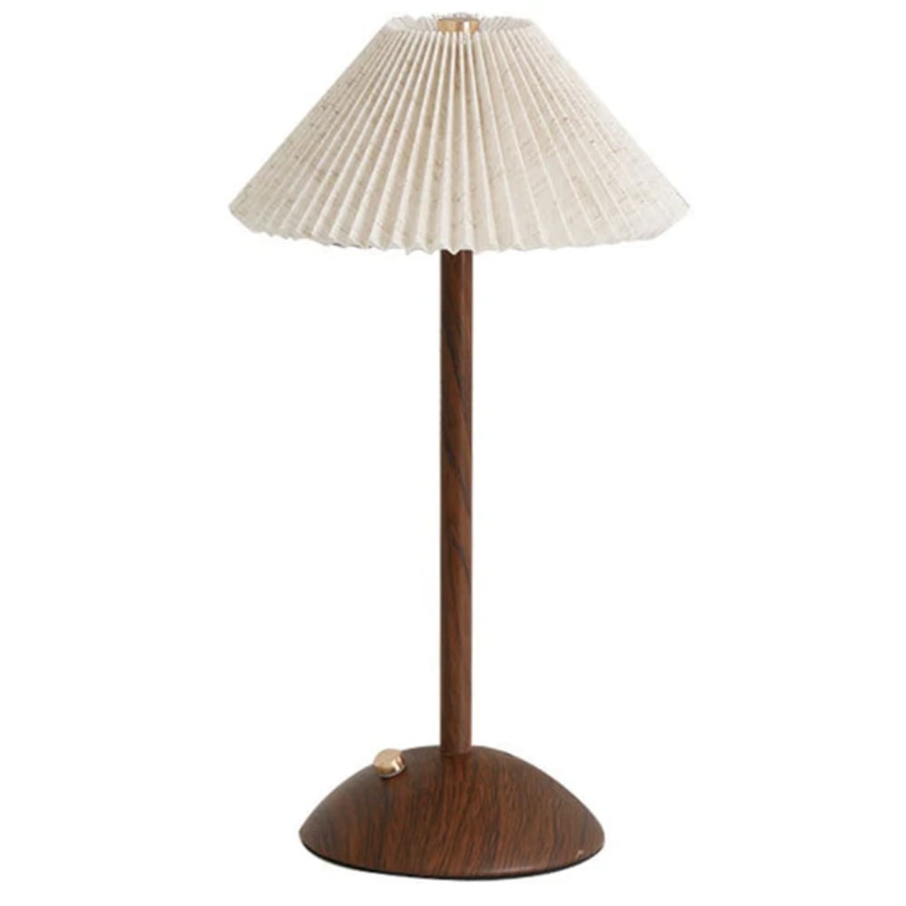 QUTETN Cordless Table Lamp Wood Base Desk Reading Lamp Fabric Shade ...