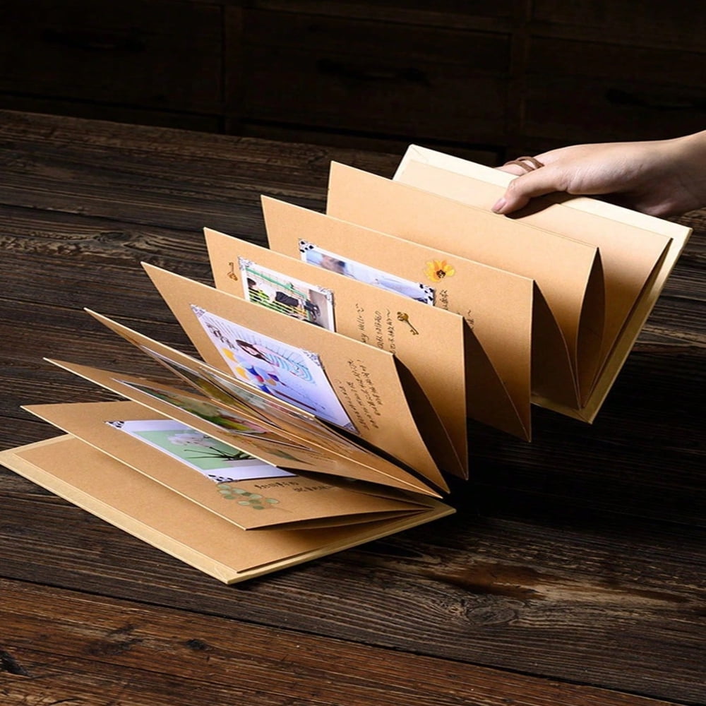 QUTETN Creative Accordion Fold Diy Photo Album Blank Leather Growth ...