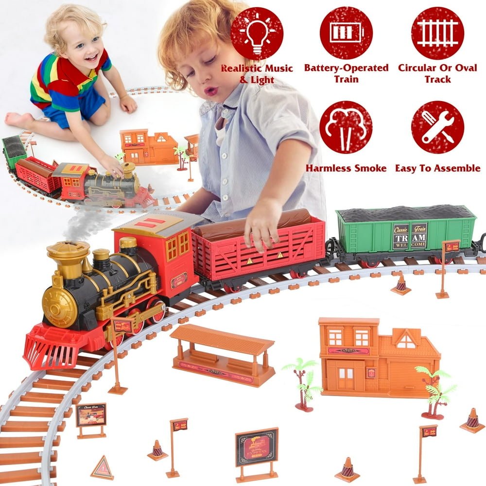 QUTETN Electric Train Set Kids Toy Battery Powered Christmas Train Set ...