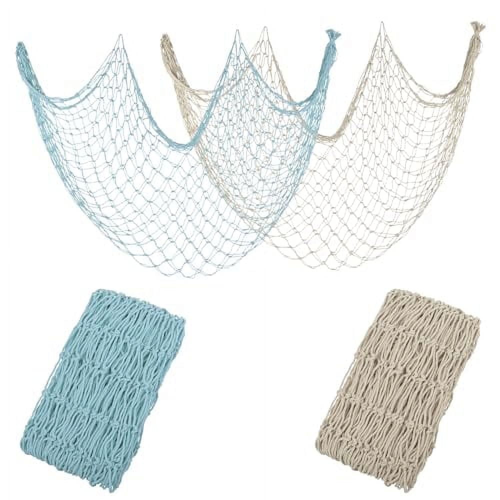 QUTETN Fish Net Decoration 80x40 Inch 2PCS Large Dark Blue & Beige ...