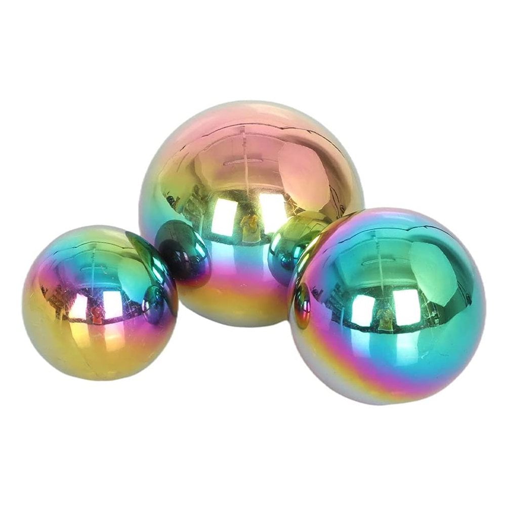 QUTETN Garden Hollow Gazing Sphere Stainless Steel Mirror Decor Solar ...