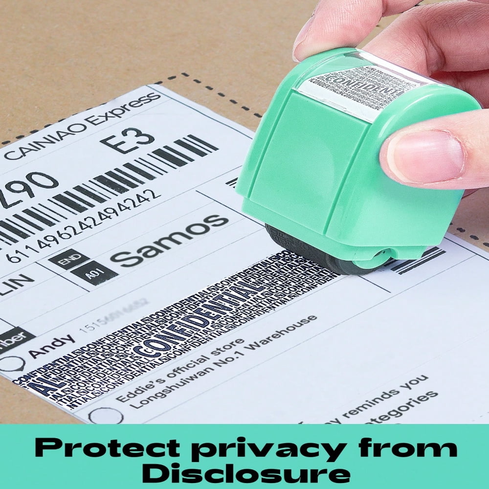QUTETN Identity Theft Protection Stamp Refillable Ink Roller Safe ...