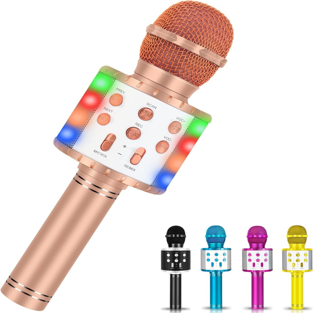 QUTETN Karaoke Microphone for Kids with Bluetooth & LED Lights - 5 in 1 ...