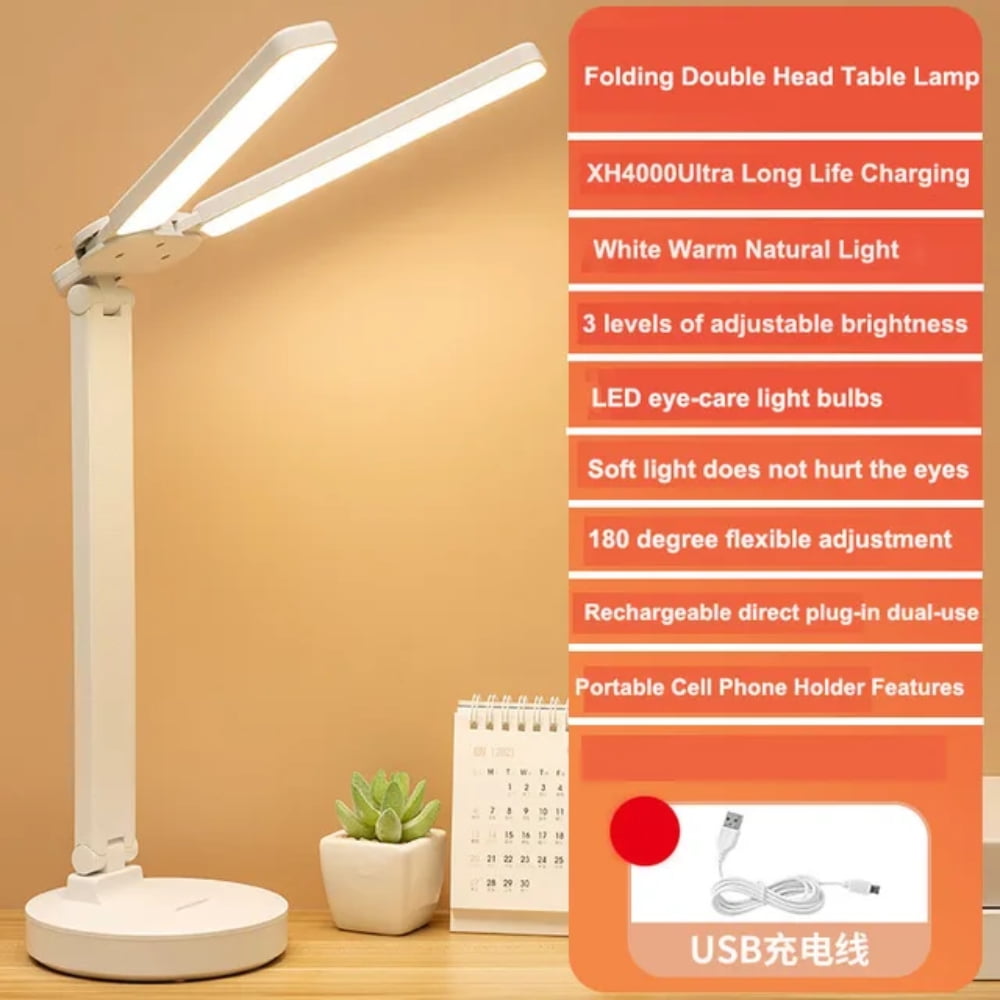 QUTETN LED Table Lamp Double Head LED Desk Lamp USB Chargeable Touch ...