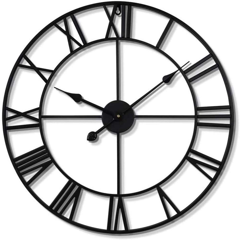QUTETN Large Vintage Round Metal Wall Clock Silent Non Ticking Battery ...