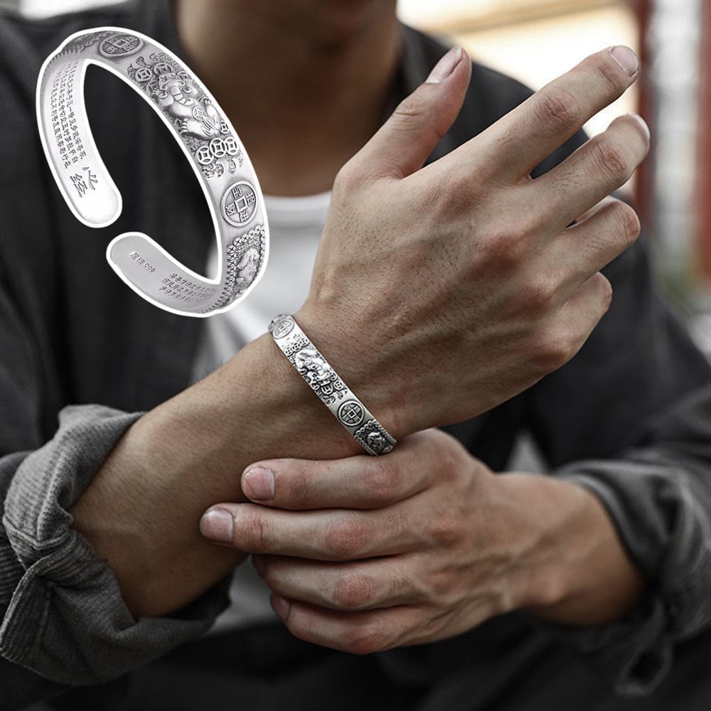 QUTETN Men Pixiu Bracelet Retro Adjustable Mantra Lucky Fengshui Decor ...