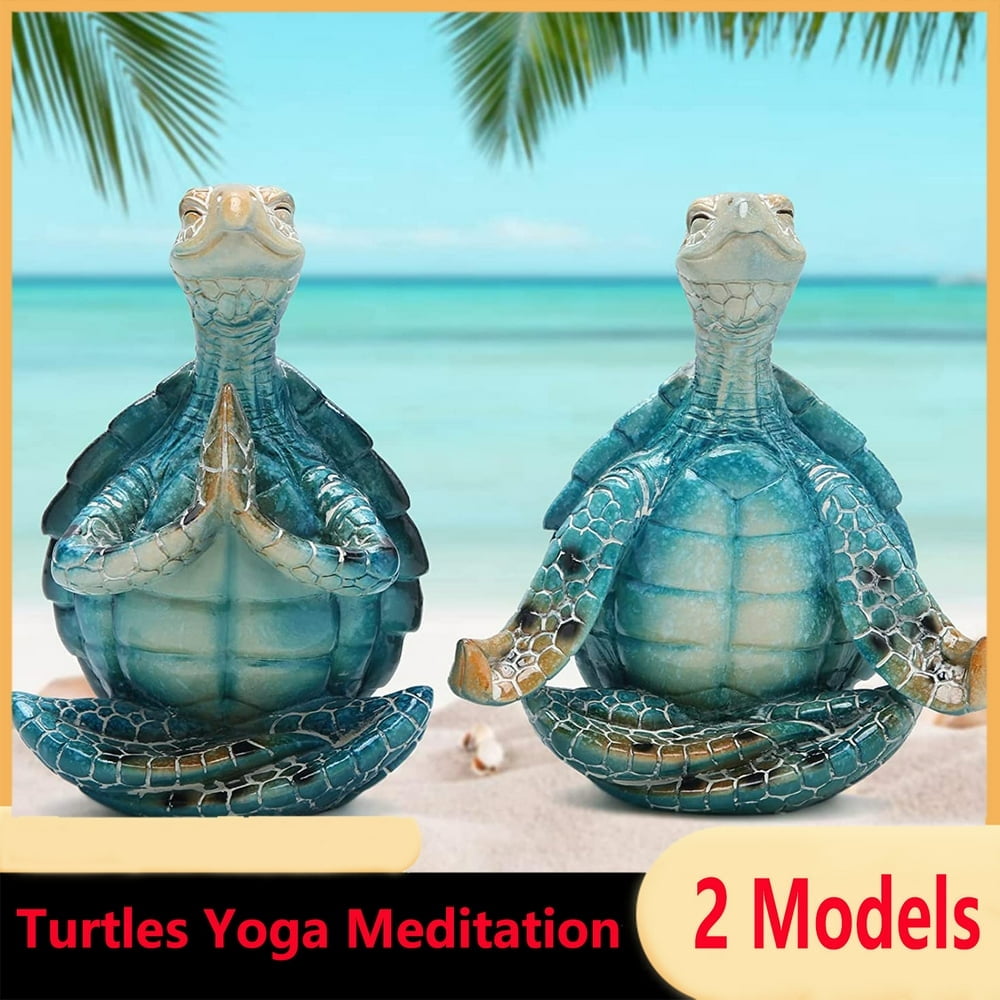 QUTETN Set of 2 Turtles Meditation Home Decor Meditation Doll Resin ...