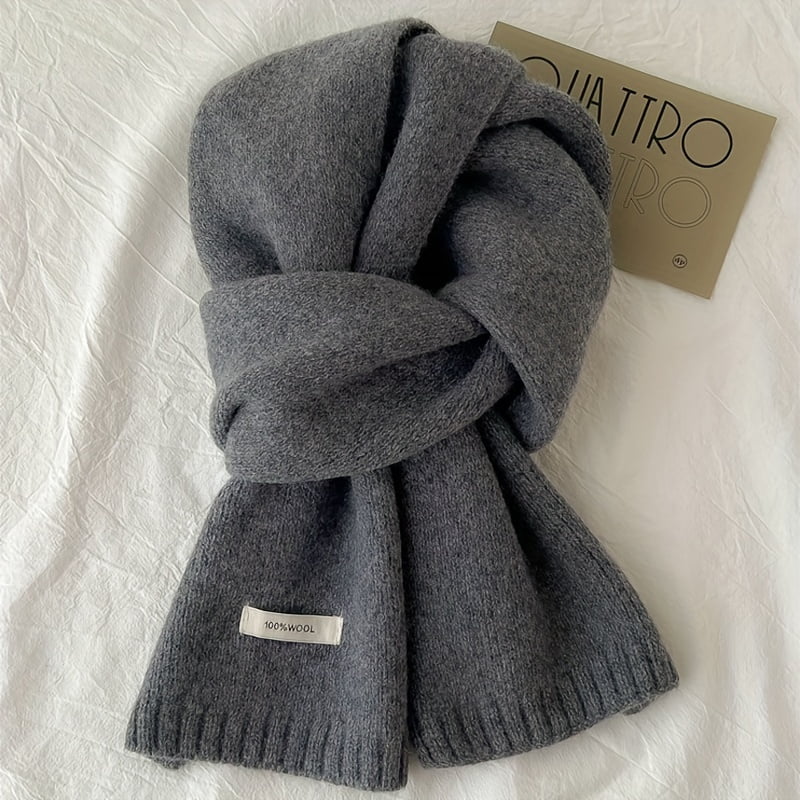 QUTETN Simple Knitted Pure Wool Scarf Winter Korean Version Couple‘s ...