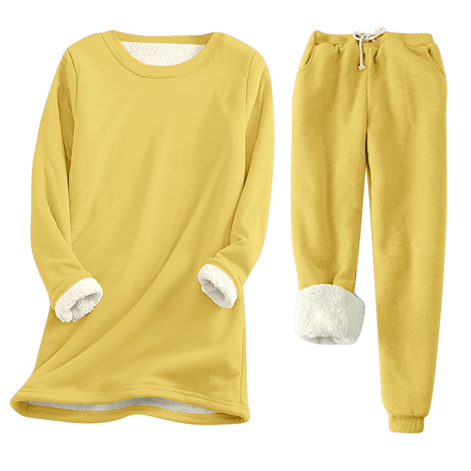 QUYUON 2 Piece Fall Sets for Women Solid Fleece Lined Long Sleeve Crew ...