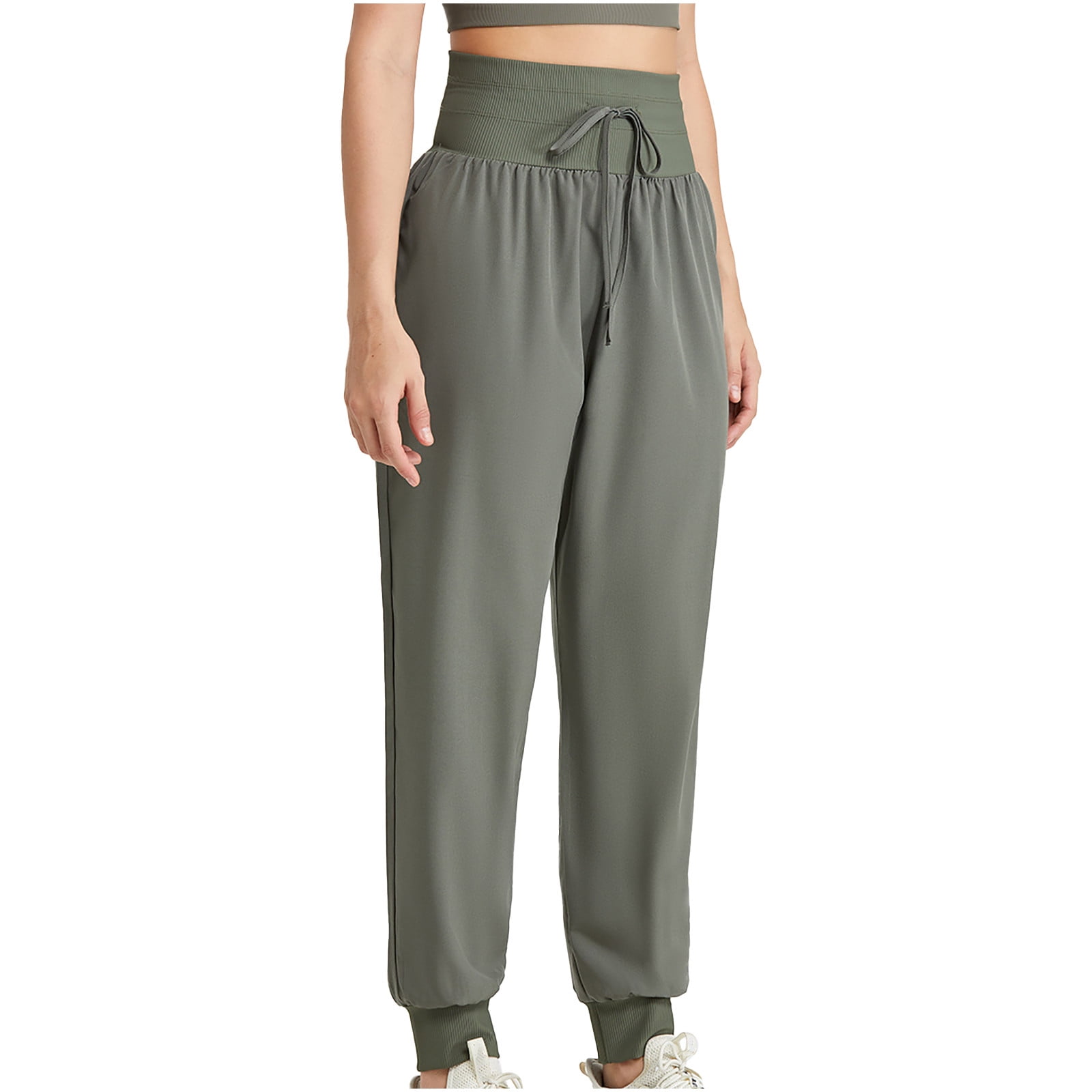 QUYUON Athletic Pants for Women Drawstring High Waist Pants Yoga Pants ...