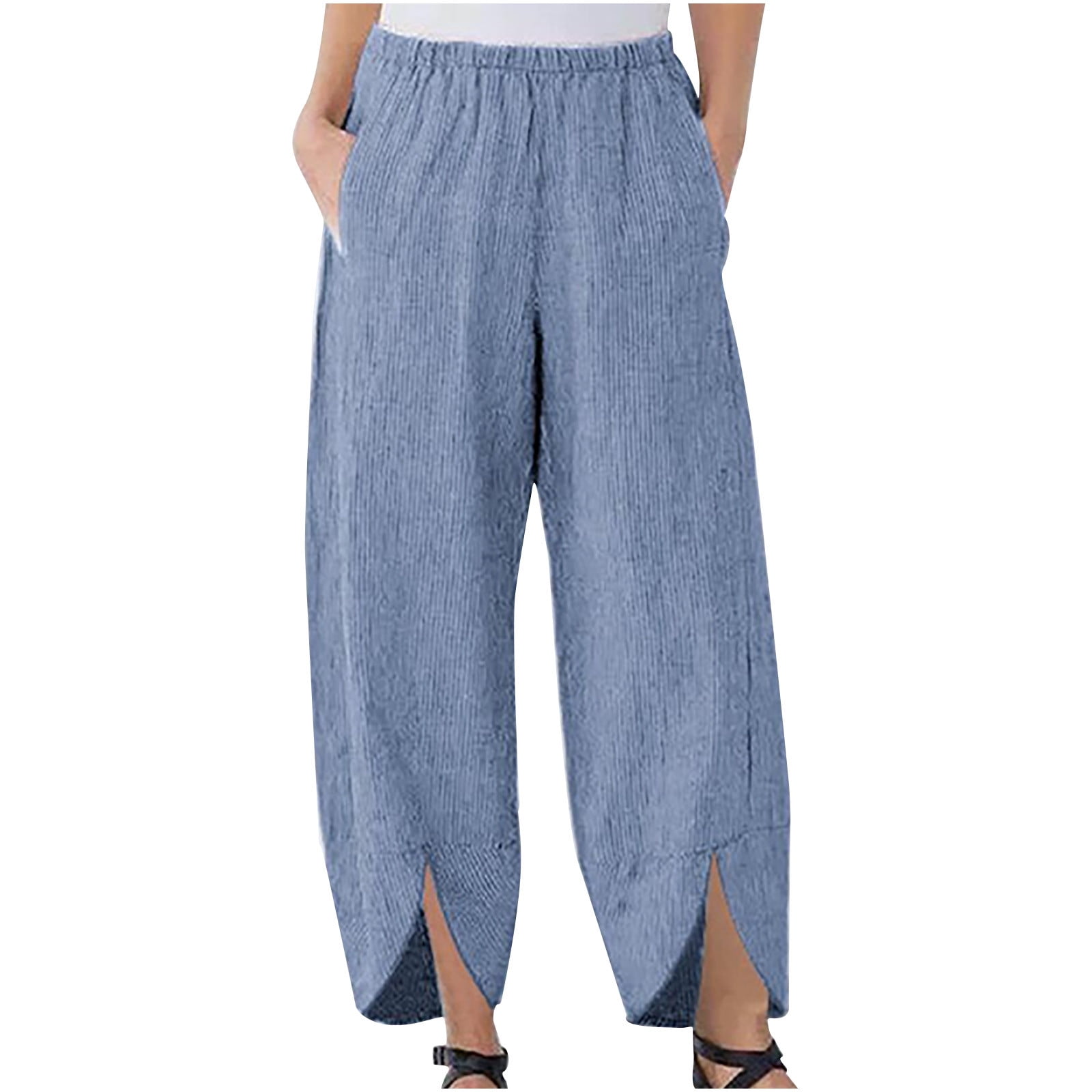 QUYUON Wide Leg Pants for Women High Waisted Capris Pants Casual Summer Cropped Pants with ...