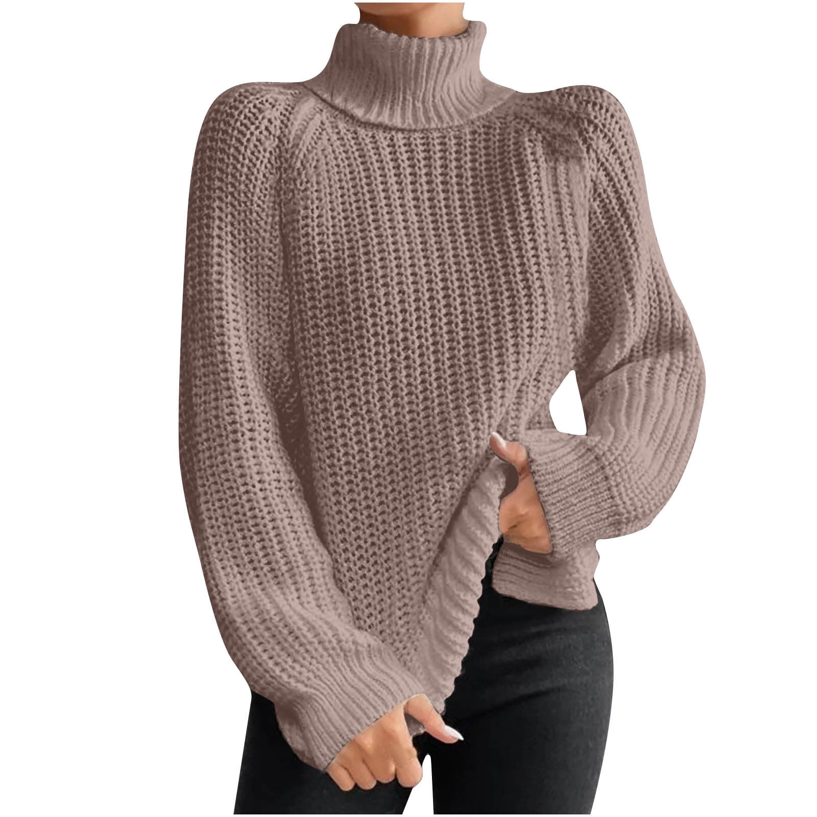 QUYUON Women Knit Sweater Turtleneck Long Sleeve Cable Knit Sweaters ...