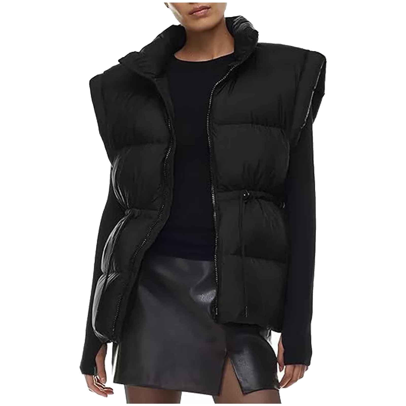 Quyuon Women Outerwear Down Vest Winter Thicken Warm Sleeveless Puffer