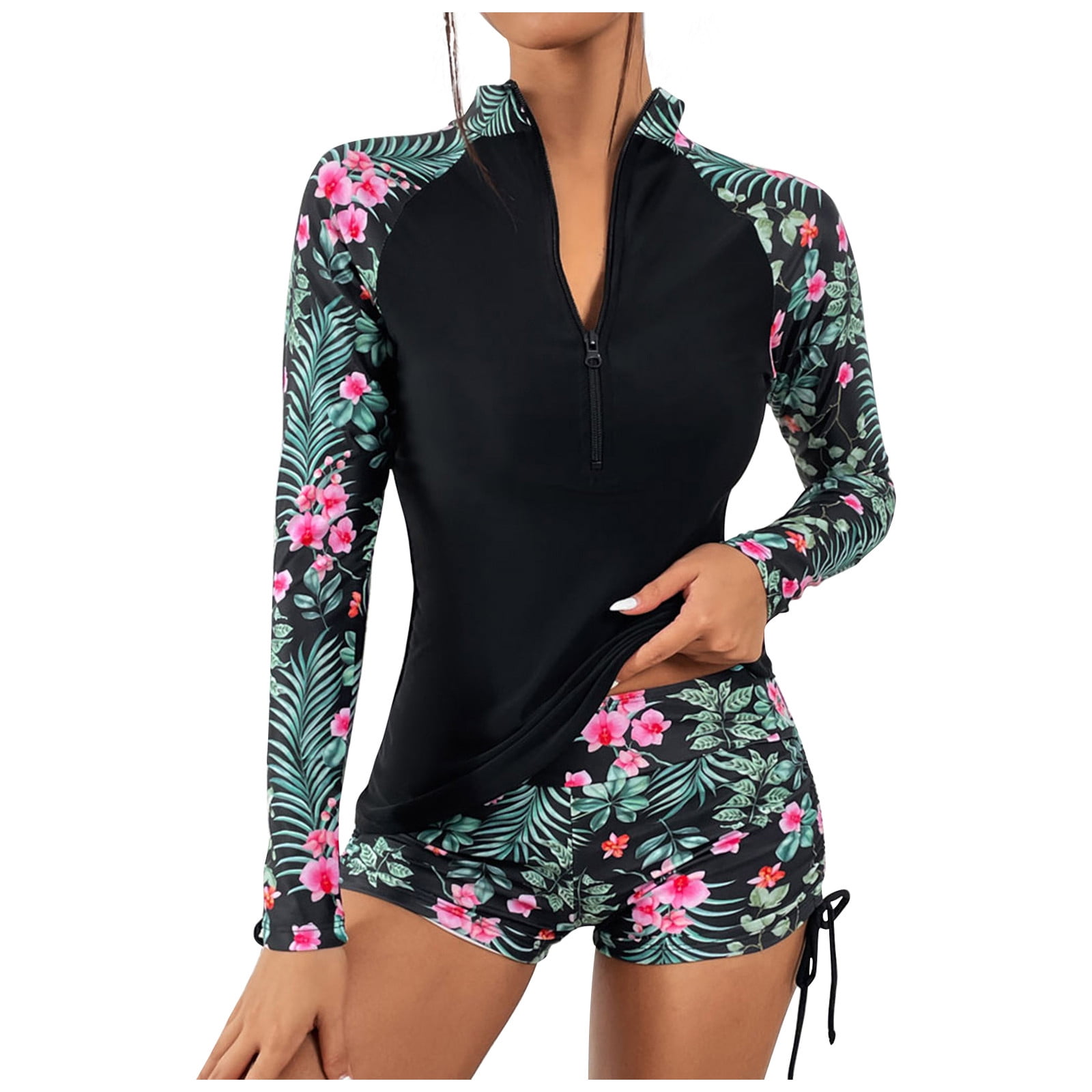 Quyuon Women Rashguard Swimsuits 2 Piece Long Sleeve Bathing Suit Tops