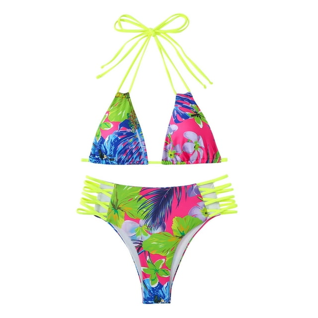 Quyuon Womens 2 Piece Bikinis Halter Swinsuit Print Swimwear Slim