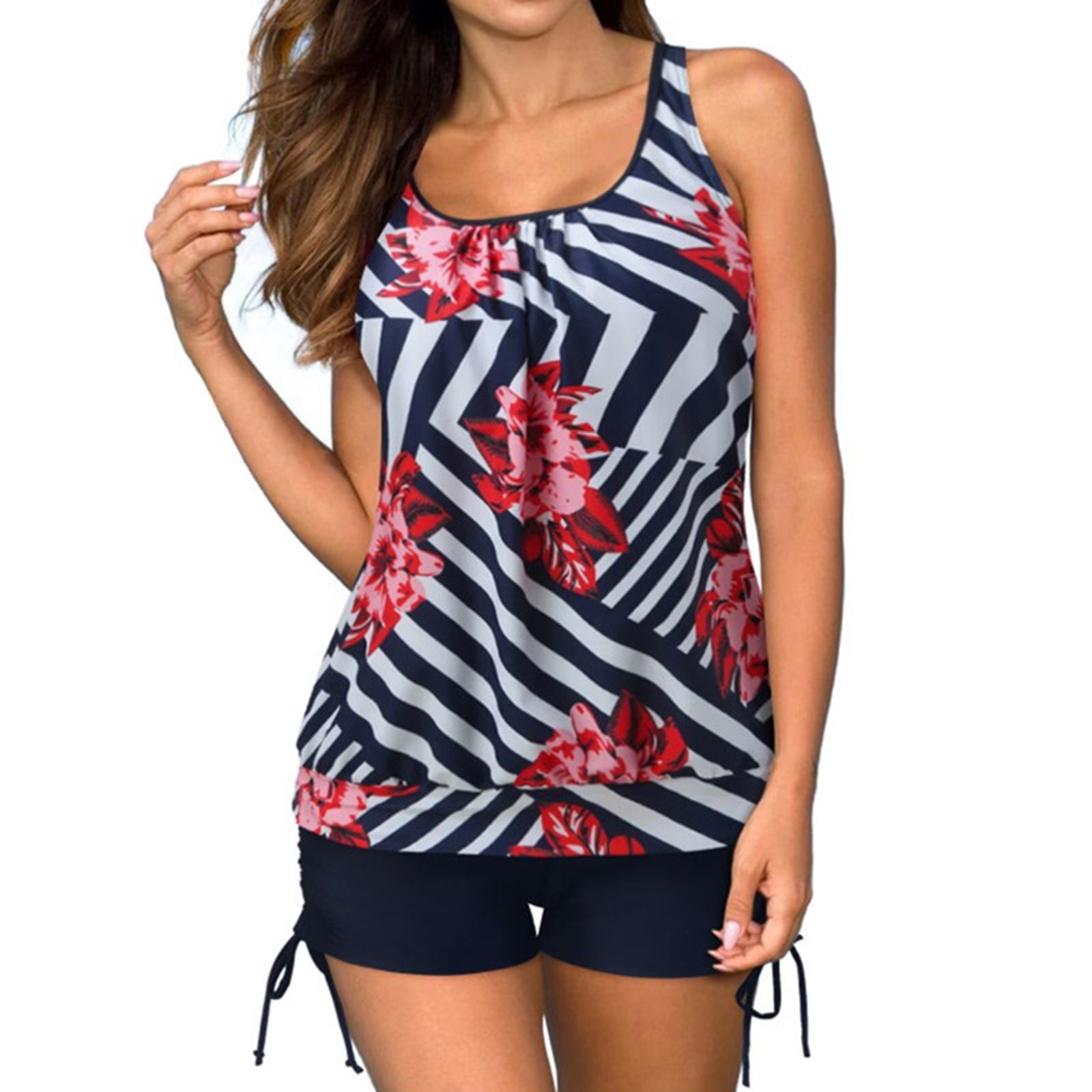 Quyuon Womens Swimsuits Tankinis 2 Piece Print Swimwear Slim Swimsuit