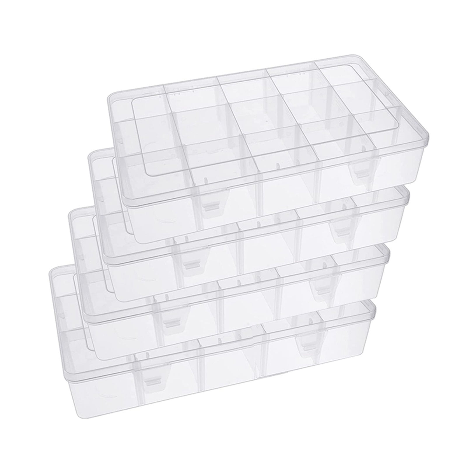 QUZ Plastic Organizer Box 4 Pack 15 Large Grids Clear Storage Container ...