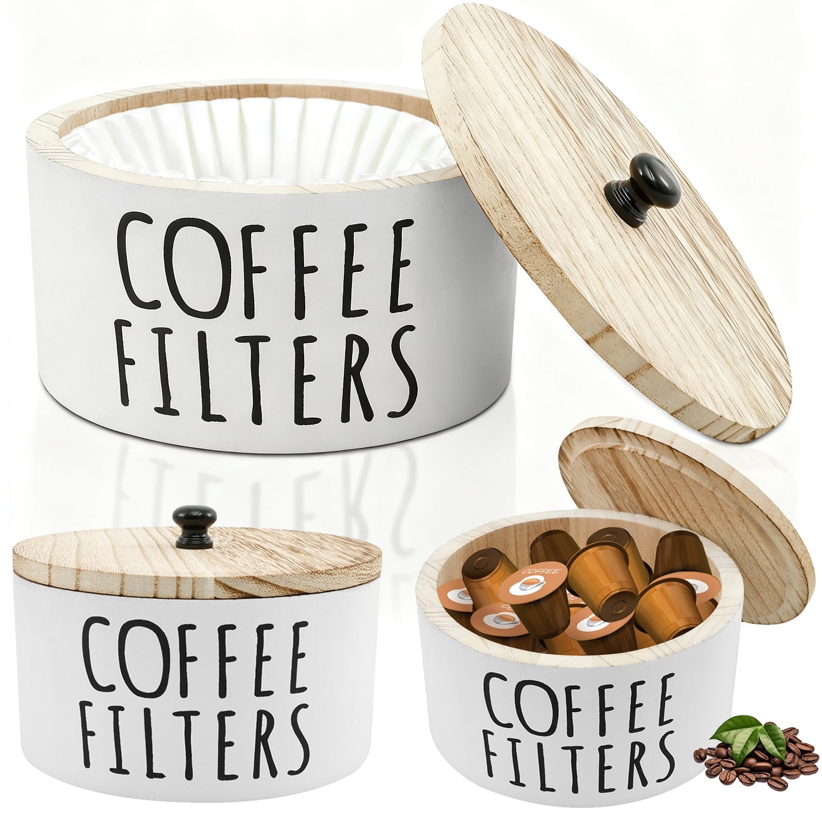 FKSZLL Coffee Filter Holder Wooden Coffee Filter Storage Container with ...