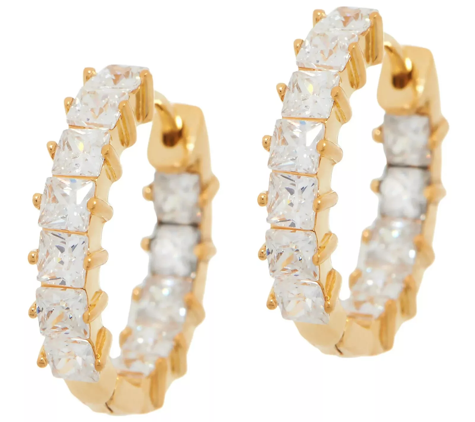 QVC Diamonique 14K Gold Plated Sterling Inside-Out Princess Cut Hoop ...