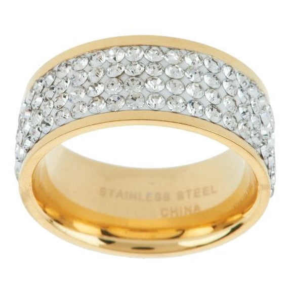 QVC Stainless Steel Silk Fit Yellow Gold Crystal Band Ring, Size 5 ...