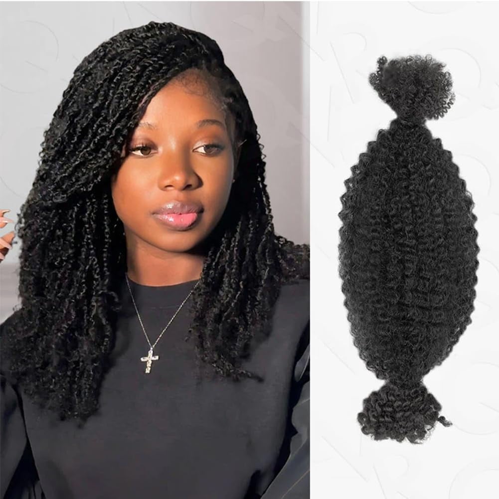 QVR Spring Twist Crochet Human Hair Afro Kinky Curly Braiding Hair ...