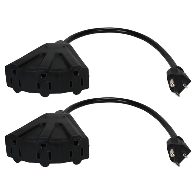 QVS 2-Pack 12 Inches 3-Outlet OutletSaver AC Power Splitter Adaptor ...