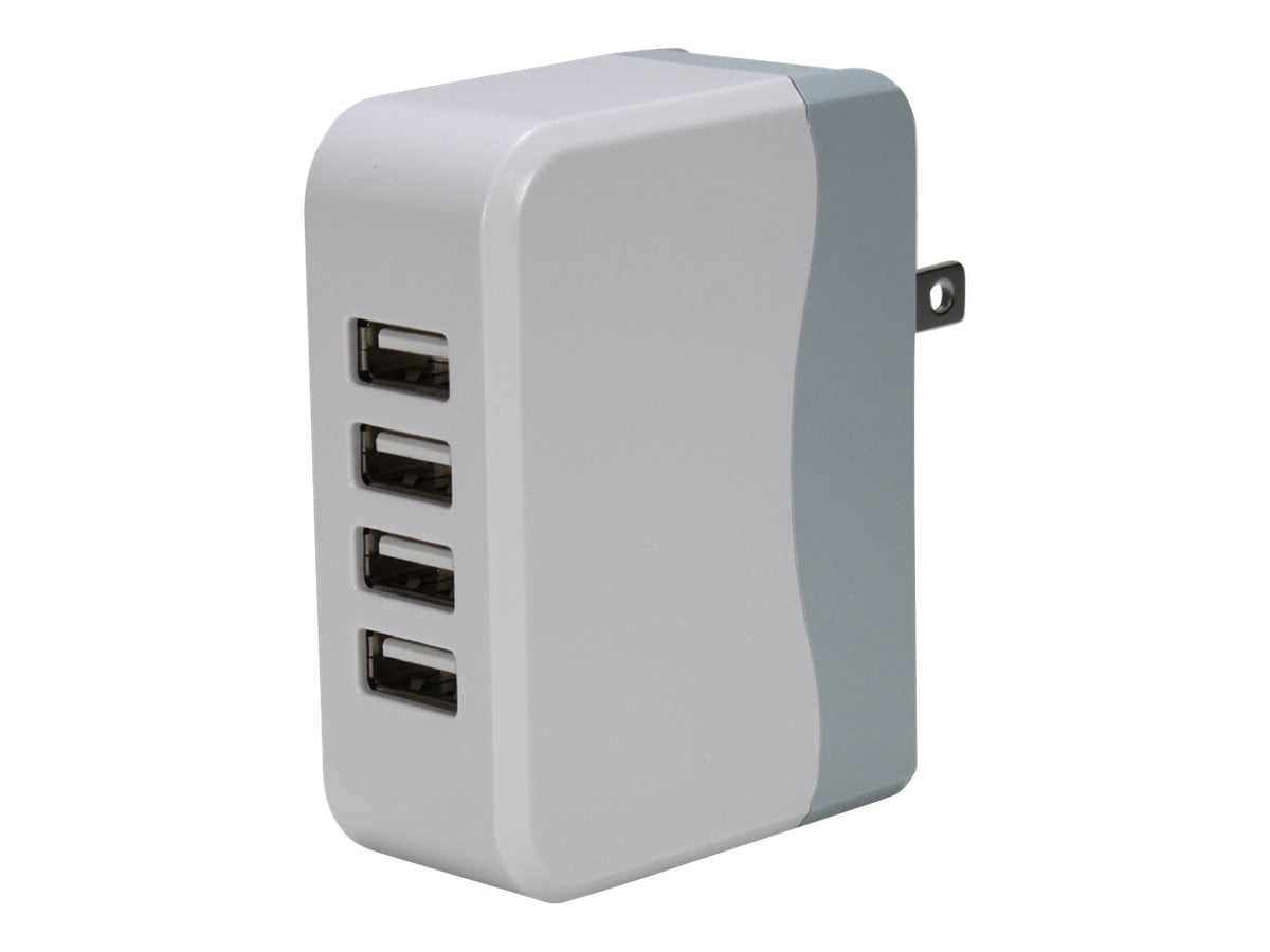 QVS 4-Port 4.9Amp USB Universal AC Charger with Folding Power Plug ...