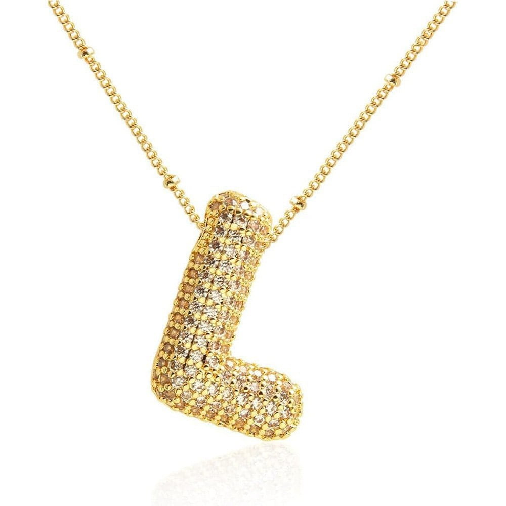 QVVWOPQ A-Z Bubble Letter Necklace Gold Rhinestone Letter Pendant Chain ...
