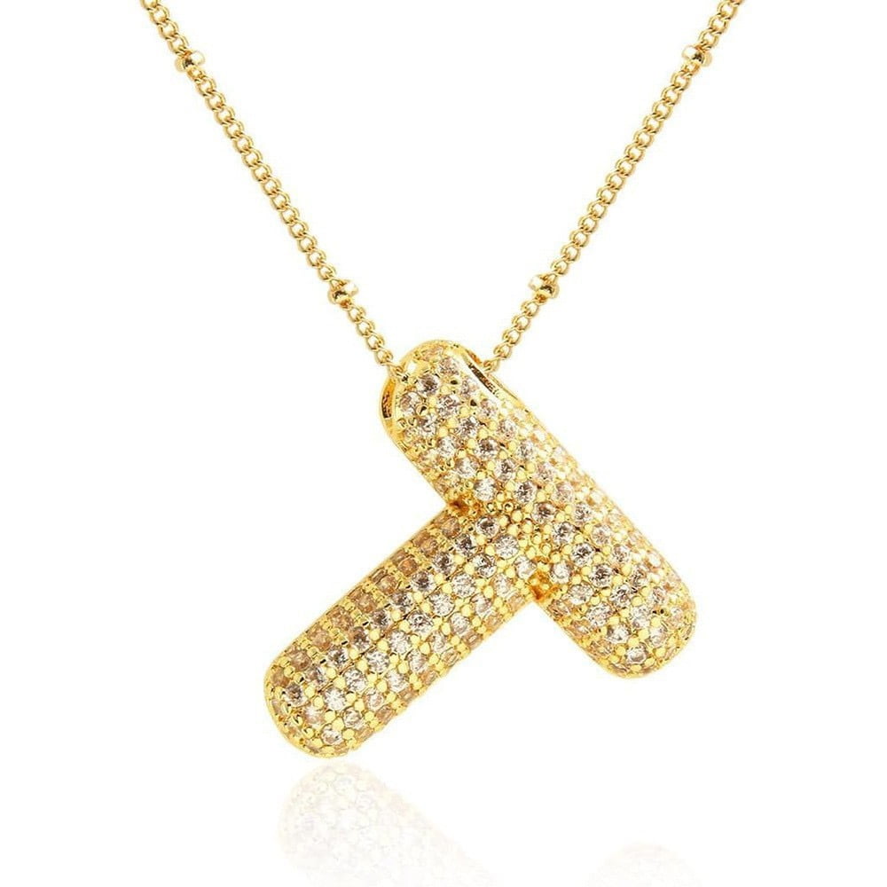 QVVWOPQ A-Z Bubble Letter Necklace Gold Rhinestone Letter Pendant Chain ...