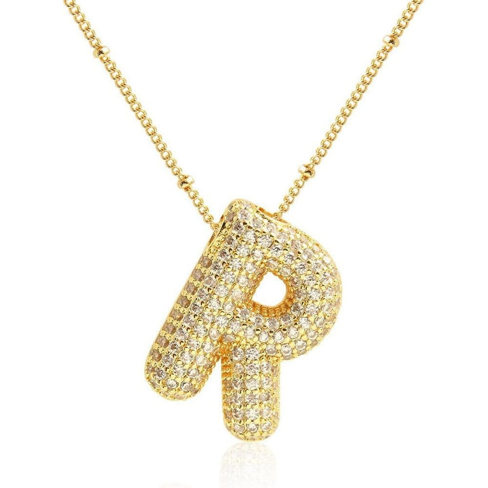QVVWOPQ A-Z Bubble Letter Necklace Gold Rhinestone Letter Pendant Chain ...