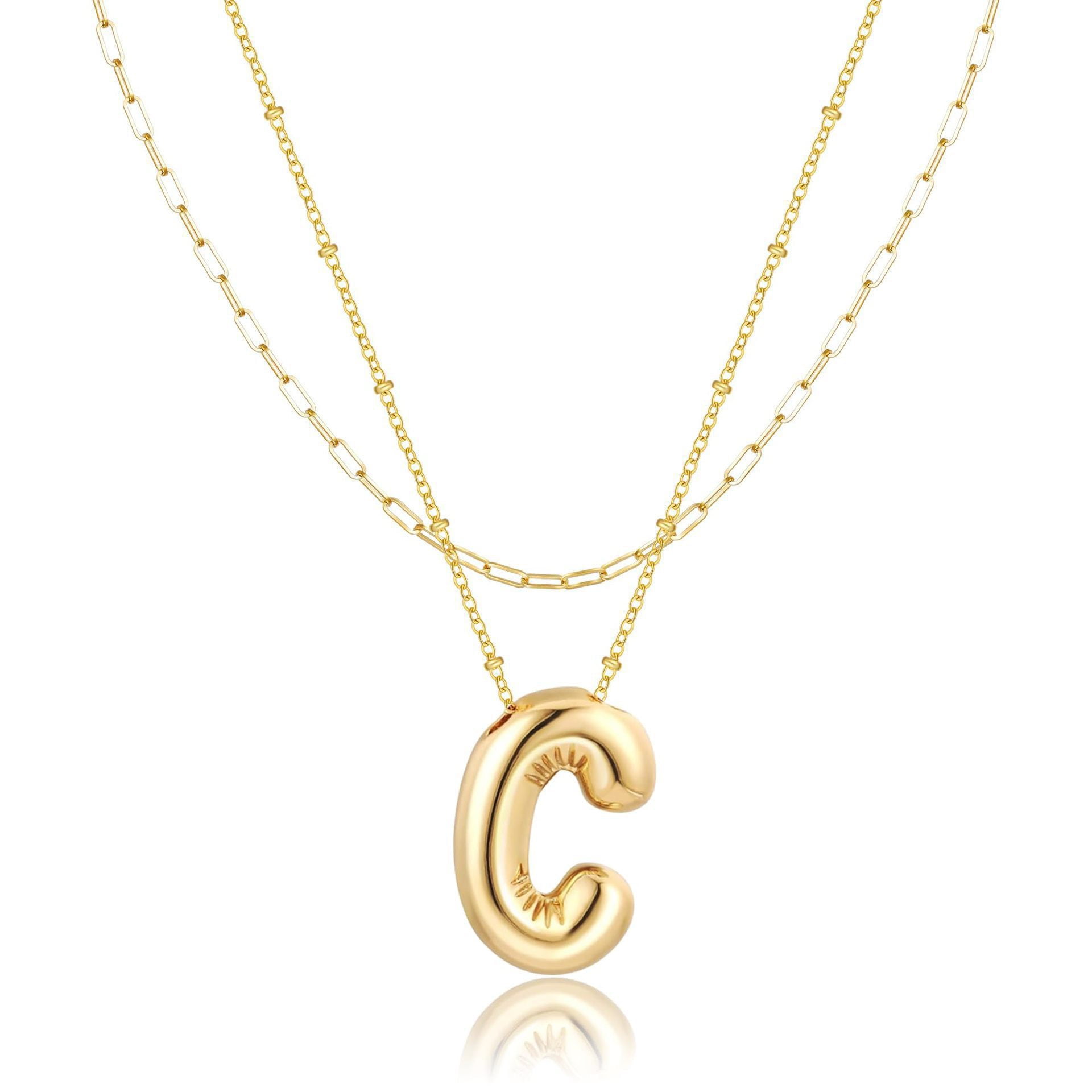 QVVWOPQ 2PCS Bubble Letter Necklace Balloon Initial Necklaces for Women ...